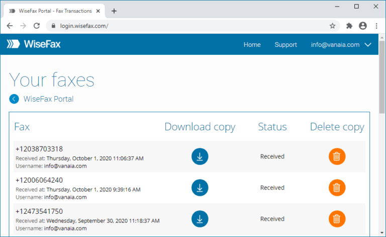 Confirmation report is available for you on WiseFax portal